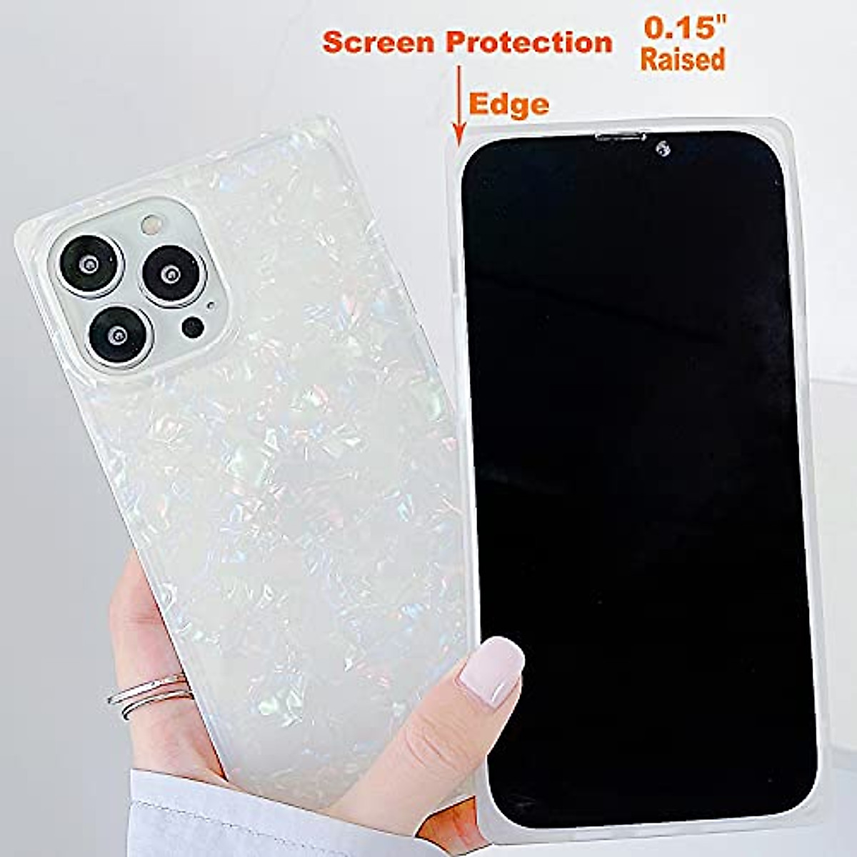 JFWEN Compatible with iPhone 14 Pro Max Case 6.7 inch 2022 Glitter Marble Square Edge Design Shockproof Soft TPU Silicone Bling Cute Protective Phone Cases Cover for Women (Multicolor)