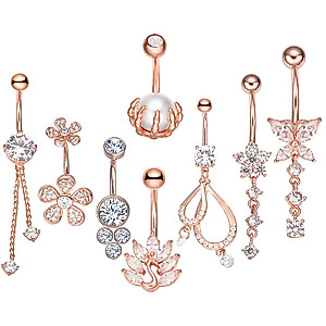 WASOLIE8PCS 14G Sliver Button Jewelry Stainless Steel Belly Rings for Women