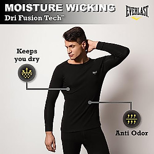 Everlast Mens Base Layer Set - Top & Bottom - Compression Shirts for Men, Compression Pants Men, Rash Guard for Men, Leggings, Black, Large