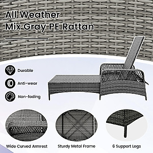 HAPPYGRILL 2PCS Patio Rattan Chaise Lounge, Outdoor PE Wicker Sun Lounger with Adjustable Backrest, Removable Cushion & Pillow, Reclining Chaise Lounge Sunbed for Balcony Poolside Yard
