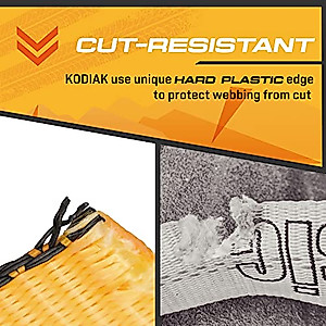 Car Tie Down Straps 4 Pack 105 Inch-Classic Orange- Abrasion Resistant Heavy Duty 10,000lb Guaranteed Break Strength Safe Working Load with Swivel J Hooks and Rubber Blocks KODIAK STRAPS
