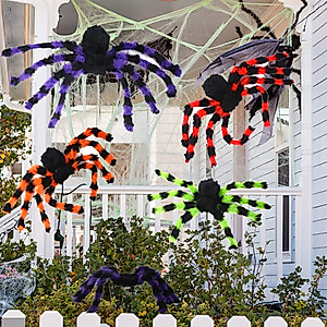 BEIGUO 5pcs Halloween Spider Giant Spider with Red Eyes Colorful Hairy Scary Halloween Spider Decorations for Indoor,Outdoor(1pcs 30",2pcs 20",2pcs 12")