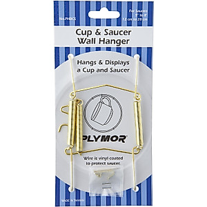 Plymor Gold-toned Wall Mountable Tension Cup & Saucer Hanger, 8" H x 2.75" W x 1" D