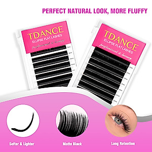 TDANCE Classic Lash Extensions Flat Lashes Eyelash Extensions 0.15mm C Curl Ellipse Eyelash Extensions 8-15mm Mixed Black Matte Individual Lashes Salon Use(Flat,C-0.15,8-15mm)