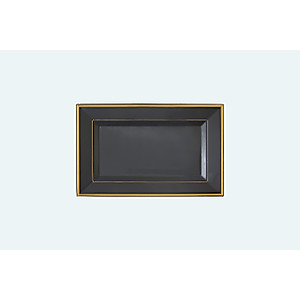 Hard Plastic Serving Tray Set, Black & Gold Rim Disposable Serving Trays & Platters for Food, Large Plastic Trays for Parties, Weddings, Food Trays for Cookies, Dessert, 8" x 13", 4 Pack