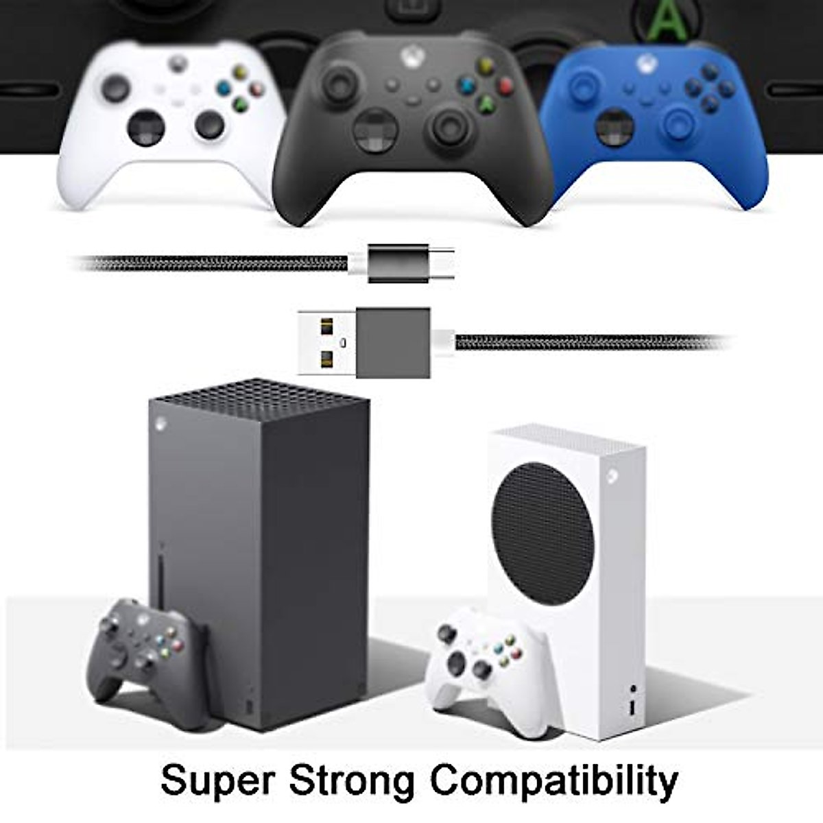 Akingdleo Replacement USB C Cable for Xbox Series S/X Console Controller Carbon Black/Robot White/Shock Blue/Elite Wireless Controller Series 2