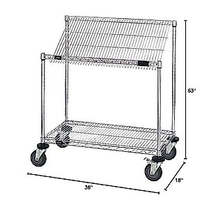 Quantum Storage Systems M1836SL6C 5-Tier Wire Shelving Unit with Slanted Shelves, Mobile, Chrome Finish, 400 lb. load capacity, 69" Height x 36" Width x 18" Depth