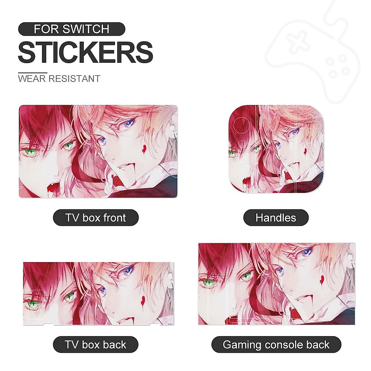 Ayatoxshu Diabolik Lovers Vinyl Skin for Nintendo Switch, Full Set Wrap Protector Stickers Cover Joint Protective Faceplate Console Joy-Con Dock