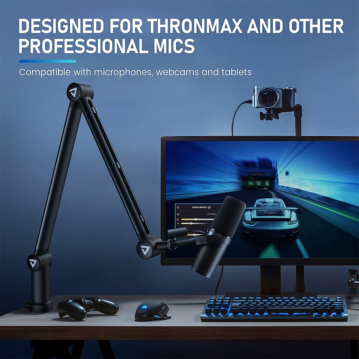 Thronmax S3+ Zoom Boom Arm- Mic Arm- Fully Adjustable Podmic for Gamers and Podcasts- Universally Compatible Mic Stand Desk Mount
