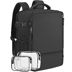 Snoffic Premium Travel Backpack, Carry on Backpack for Men Women Airline Approved, Black 17 Inch Carry-on Backpack, Waterproof Daypack Travel Essential for Work Business Hiking Traveling Gym Casual Bookbag (Black)