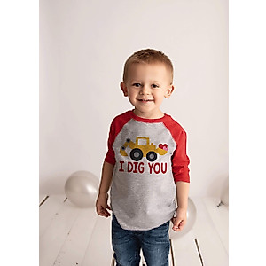 7 ate 9 Apparel Kid's I Dig You Construction Truck Valentine's Day Red Raglan Shirt 3T