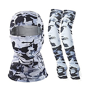 SmilerSmile Balaclava Face Mask UV Protection for Men Women Sun Hood and Arm Sleeves with Finger Hole (camo Light Grey)