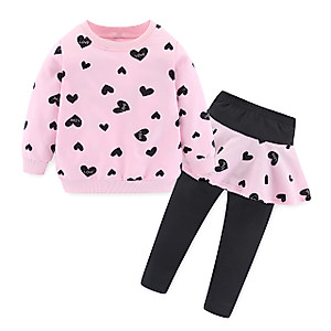 BOMDEALS Adorable Cute Toddler Baby Girls Clothes Set,Long Sleeve T-Shirt +Pants Outfit(Age(5T), Pink)