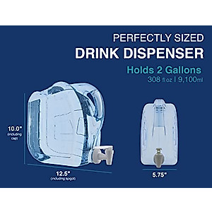 Arrow Ultra Drink Dispenser for Fridge, 2 Gallon - Plastic Beverage Dispenser with Spigot for Easy Dispensing - BPA Free Clear Plastic - Convenient Handle, Easy-Pour Spout