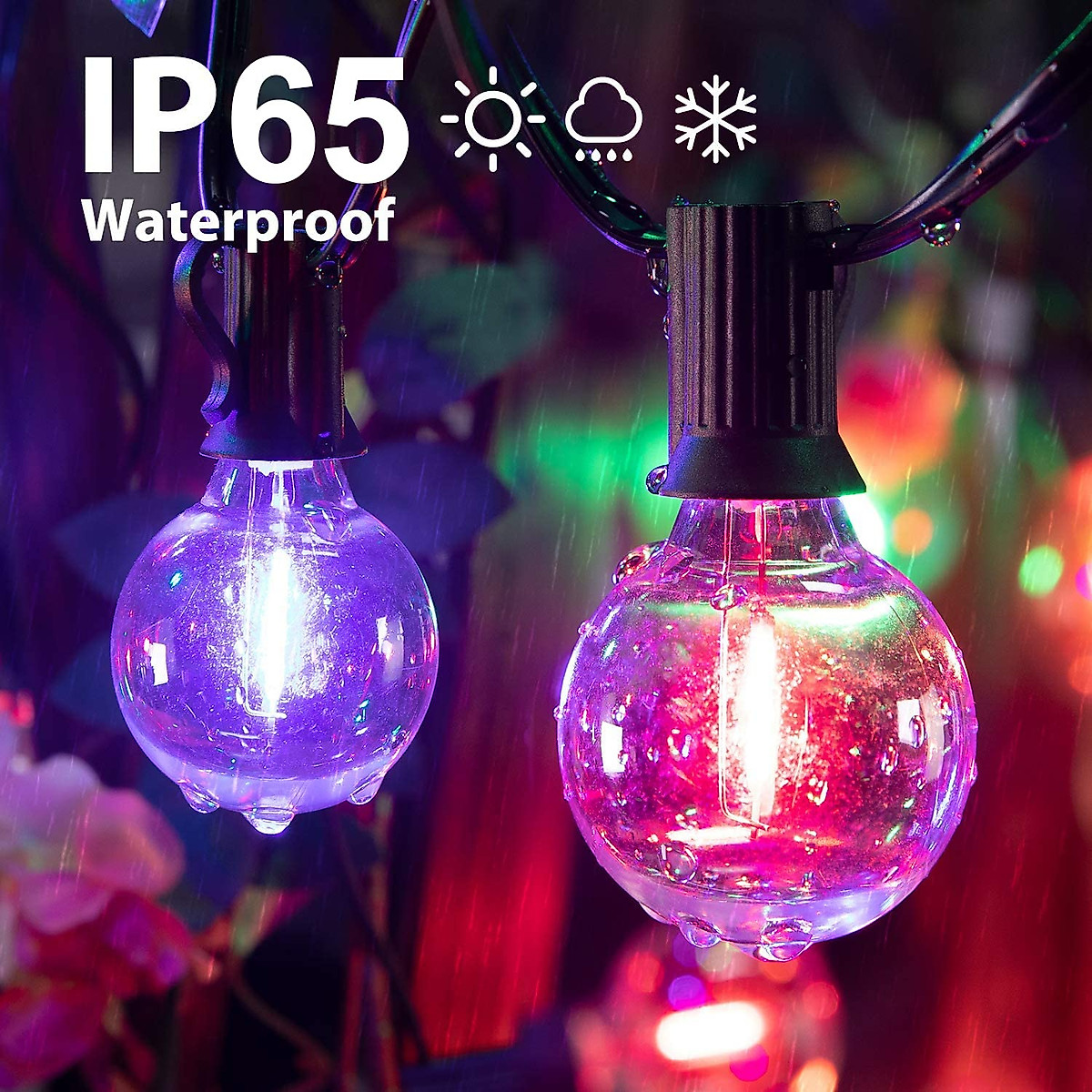 VTpower 50FT Outdoor String LED Lights G40 Shatterproof 0.6W Clear Globe Bulb E12 Base Hanging Lights with (2 Spare),Connectable for Indoor/Outside Garden Backyard Patio 50 Lamp Multicolor…