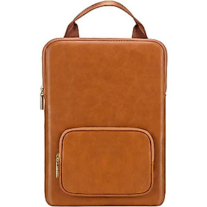 Comfyable Laptop Sleeve Bag 14 Inch Compatible for MacBook Pro 14 Inch 13 Inch, MacBook Air 13 in M2 M1 with Handle & Pocket - Faux Leather Computer Carry Briefcase-Brown