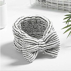 Gangel Bow Wash Headbands Bowkont Make up Hair Bands Coral Velvet Cosmetic Hairwrap Stripe Soft Coral Fleece Head Scraf Headwrap Spa Shower Washing Face for Women(Pack of 1)