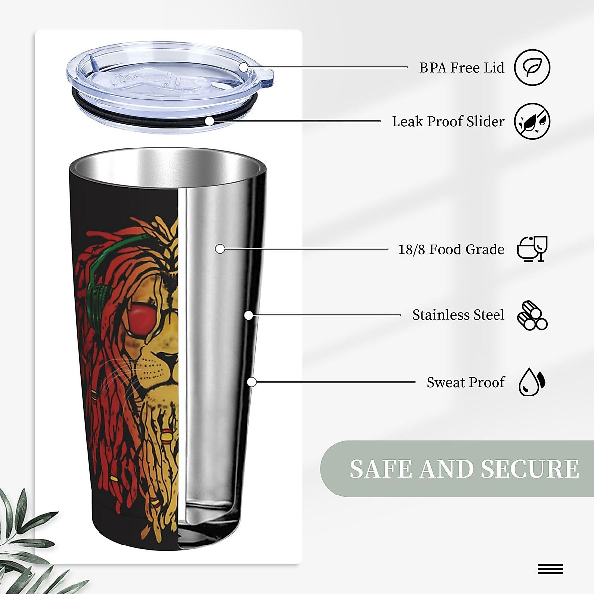 ayvcxui Jamaican Rasta Reggae Judah Lion Stainless Steel Insulated Tumbler 20 Oz Water Bottle Coffee Mug Coffee Mug With Lid Straw