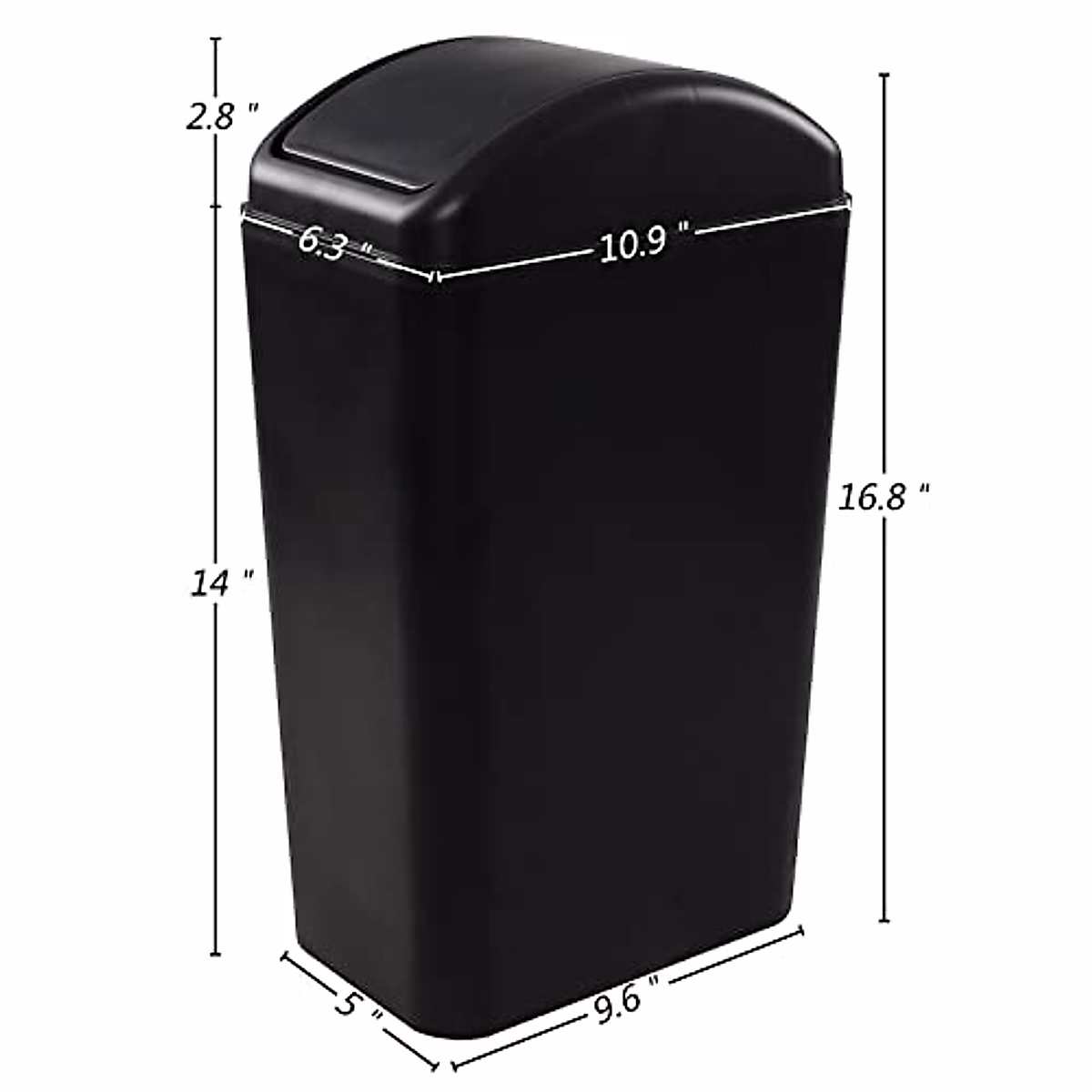 Ramddy Plastic Slim Trash Can, Black Modern Wastebasket, 14 Liter Commercial Garbage Bin