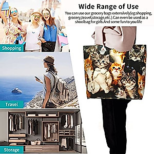 Cat Tote Shoulder Bag Cute Grocery Bags Storage Handle Shopping Bag Portable Animal Bag Large