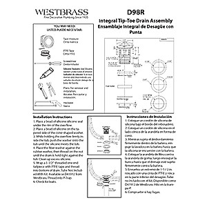Westbrass D98R-50 Coarse Thread Tip-Toe Drain Plug use for Integrated Overflow Bathtub Trim, 1-Pack, Powder Coat White