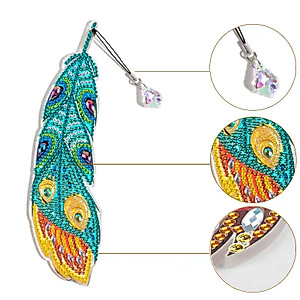 Inegovin Diamond Painting Bookmarks DIY Feather Bookmark Crystal Pendant Bookmark, Diamond Painting Beginner Arts Crafts Gifts for Adults and Kids