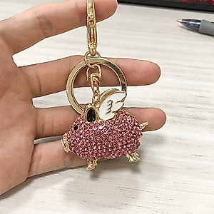 Sviiok Nansheng Pig Keychain,Cute Keychain Accessories for Women,Pink Flying Pig Gift for Pig Lovers,Crystals Key Decoration for Girls,2x6