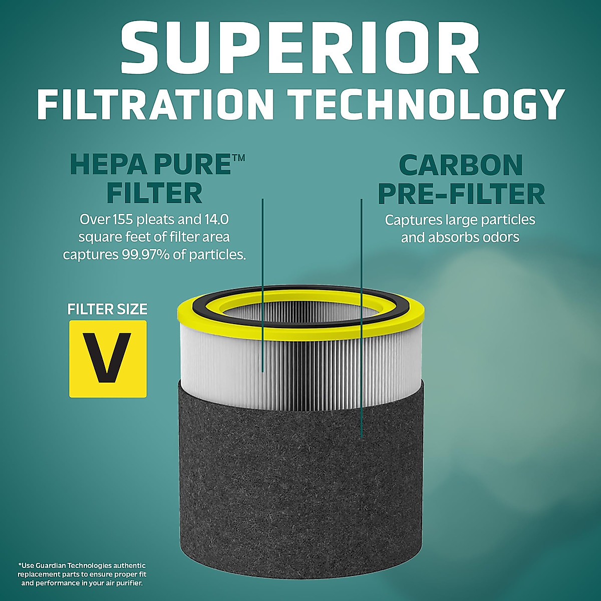 GermGuardian Filter V HEPA Pure Genuine Air Purifier Replacement Filter, Removes 99.97% of Pollutants for Models AC3000W, AC3000B, AC3050, AP3151 and AC151, Black/Yellow, FLT151