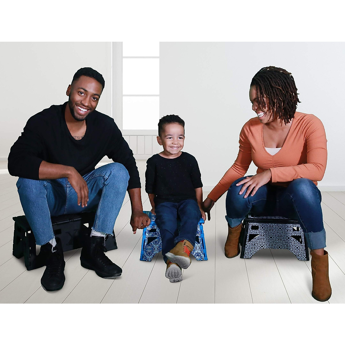 eXpace Folding Step Stool, 13-Inch Wide, Non-Slip for Indoor and Outdoor Use, Adults and Kids up to 350 lbs, Pink & White Stripes