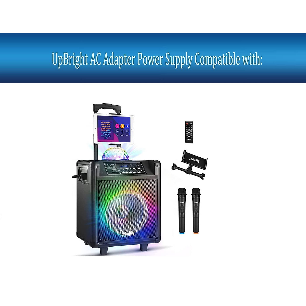 UpBright 15V AC/DC Adapter Compatible with Moukey MTs10-1 MTs10-2 MK3017-US MTs10-4 12V 4.5Ah Lead-Acid Battery Karaoke Machine Portable Party PA Trollry Speaker MTs101 13.5V Power Supply Cord Charger