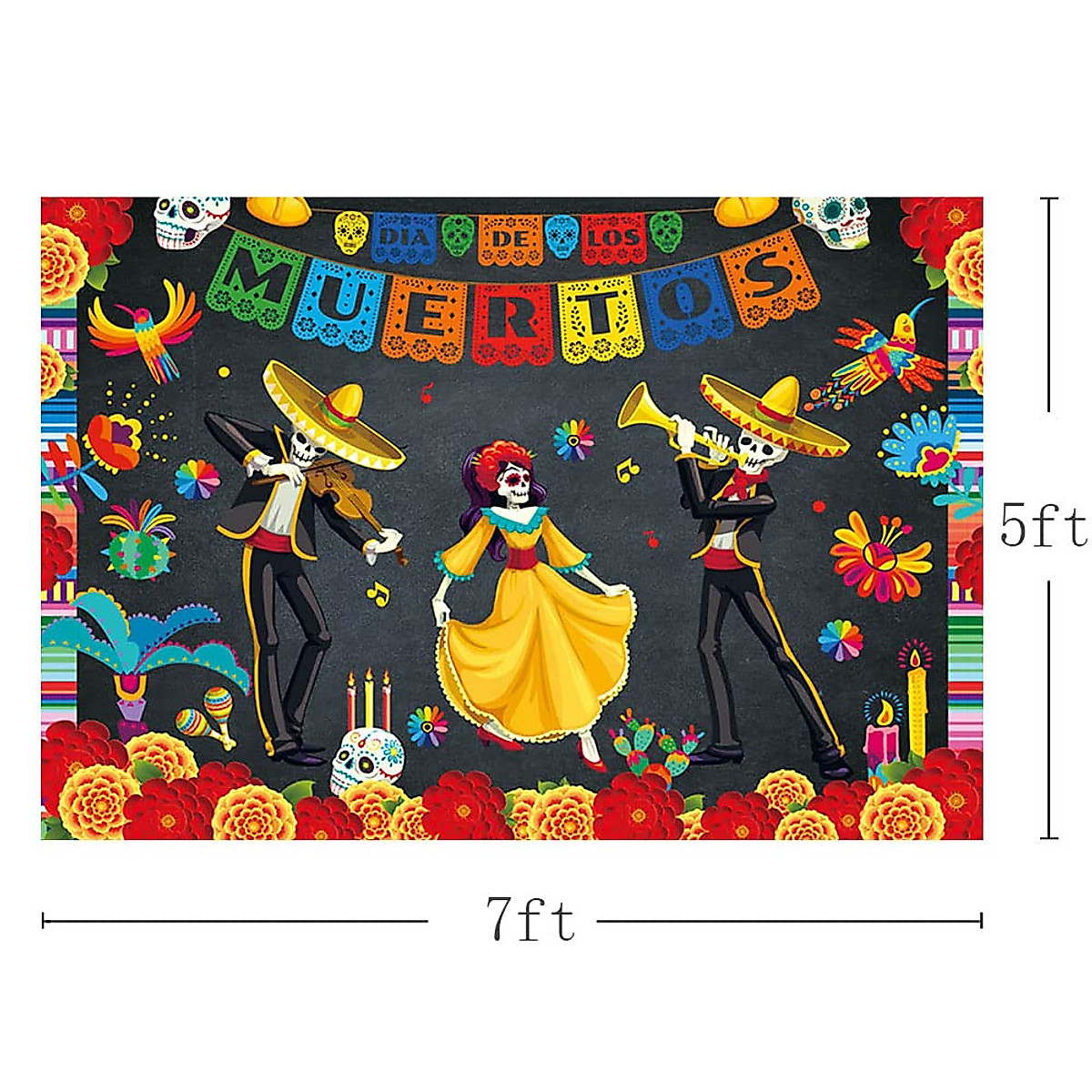 MEHOFOND 7x5ft Day of The Dead Backdrop Mexican Fiesta Sugar Skull Flowers Photography Background Vinyl Dia De Los Muertos Marigold Dress-Up Party Supplies Banner Table Decoration Photobooth Props