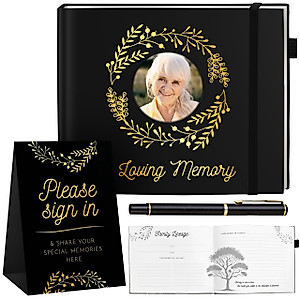 Elegant Black Funeral Guest Book, 10 x 8 Inches 120 Pages Guest Book for Funeral, 360 Entries Guest Book for Funeral and Memory, Memorial Service Guest Book with Pen and Sign, Memorial Guest Book