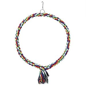 Bird Rope Swing, Cotton Bird Circle Ring Rope Perch Stand Swing Chewing Toy Birdcage Decoration Accessory for African Grey Budgie Parakeet Cockatiel Cockatoo(L)