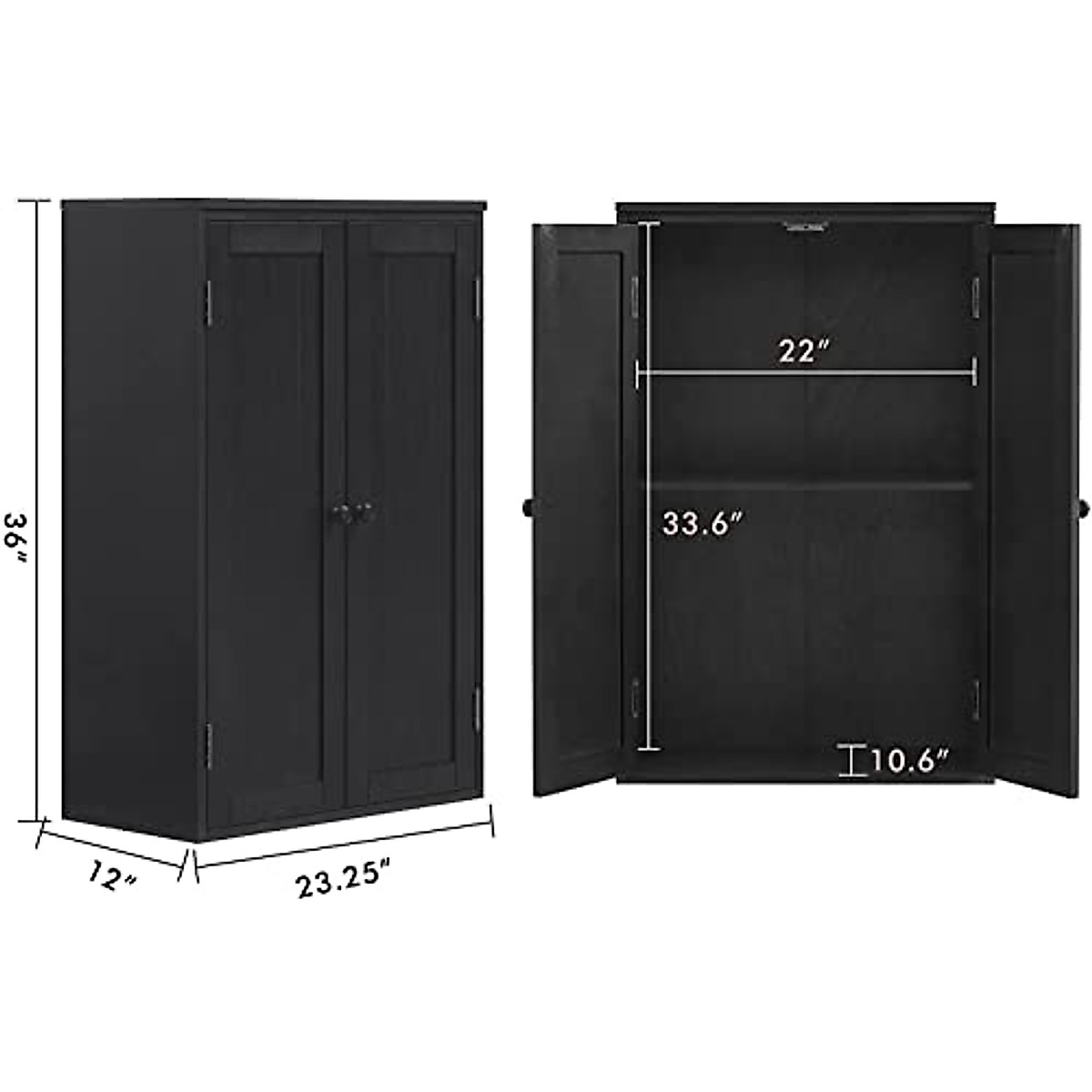 Printdraws Bathroom Floor Cabinet, Wooden Home Organizer for Living Room, Freestanding Storage Cabinet with Double Doors and Shelf, Modern Home Furniture, Bathroom Storage Cabinet (Black)