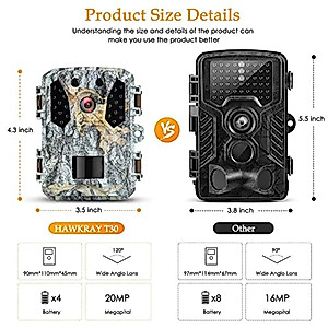 Hawkray Trail Camera 20MP 1080P，Free 32G Micro SD Card and 4AA Batteries,120°Wide-Angle Motion Latest Sensor View 0.2s Trigger time,IP65Waterproof，Game Cameras for Wildlife Monitoring…