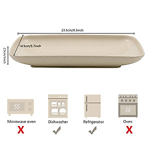 Roucerlin 4 Pack Big Rectangular Dinner Plates, Unbreakable Wheat Straw Plates, Reusable Durable Lightweight Salad Plate for Fruits, Snack, Pasta, Cake, Dessert, Dishes (9.3in, Beige)