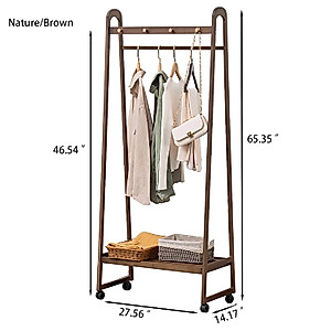 SOBIBO Bamboo Clothes Rack, Garment Rack Rolling Coat Rack Multifunctional Bedroom Hanging Rack Clothing Organizer,Nature