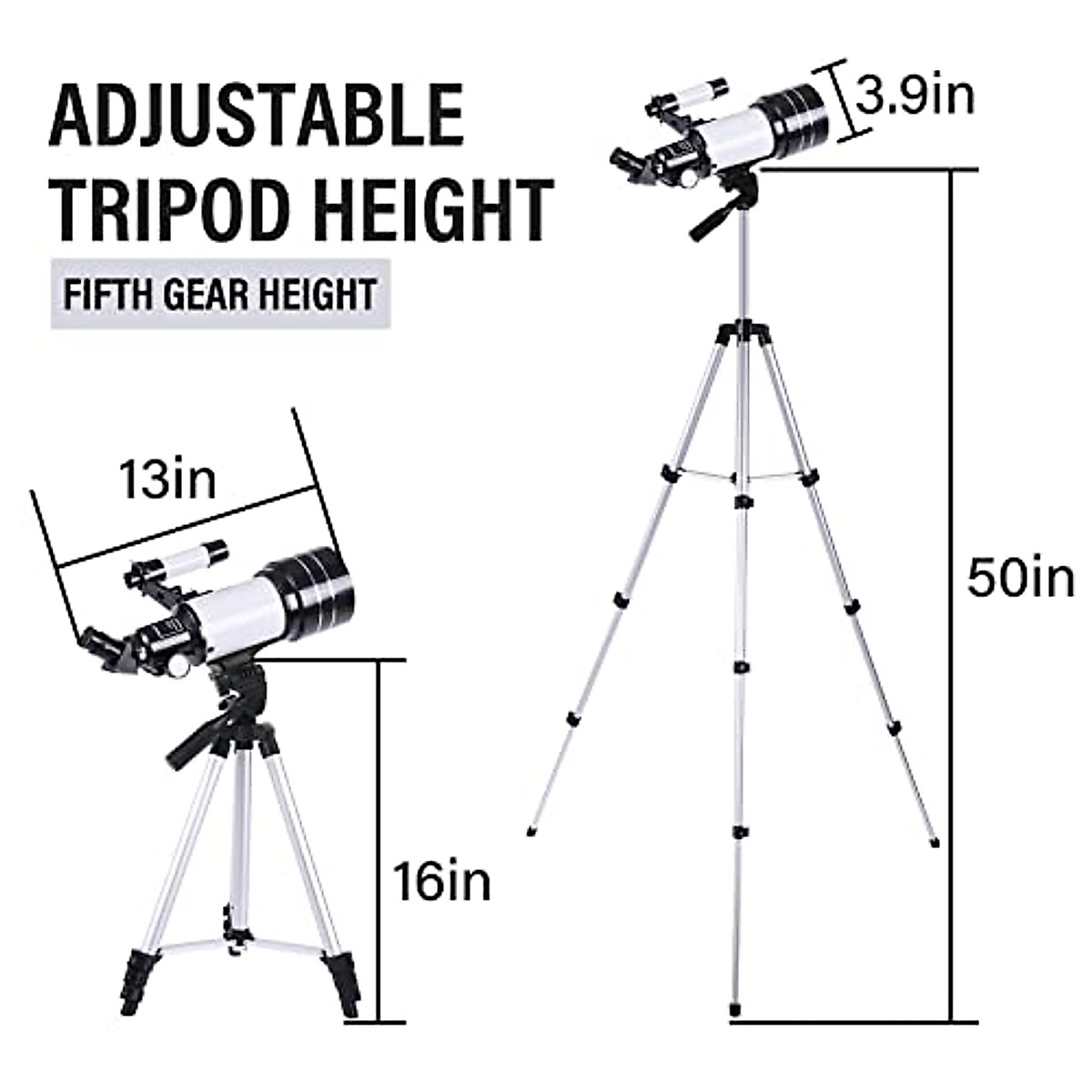 Telescope for Adults & Kids, 70mm Aperture Professional Astronomy Refractor Telescope for Beginners, 300mm Portable Refractor Telescope with AZ Mount, Phone Adapter & Wireless Remote (White)