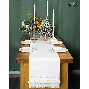White Table Runner 72 Inches Farmhouse Table Runner Linen-Cotton Fabric Rustic Wedding Table Decor Birthday Party