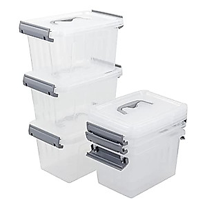 Sandmovie Small Plastic Storage Bin, Clear Storage Latch Box with Lids, 6 Packs
