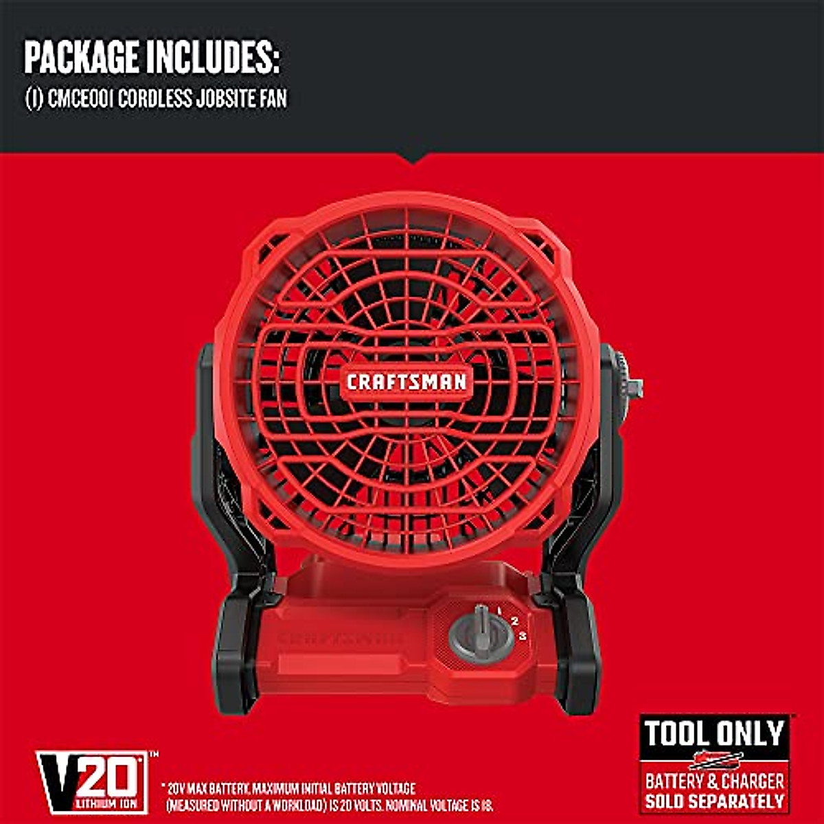 CRAFTSMAN 20V MAX* Cordless Fan, Tool Only (CMCE001B)