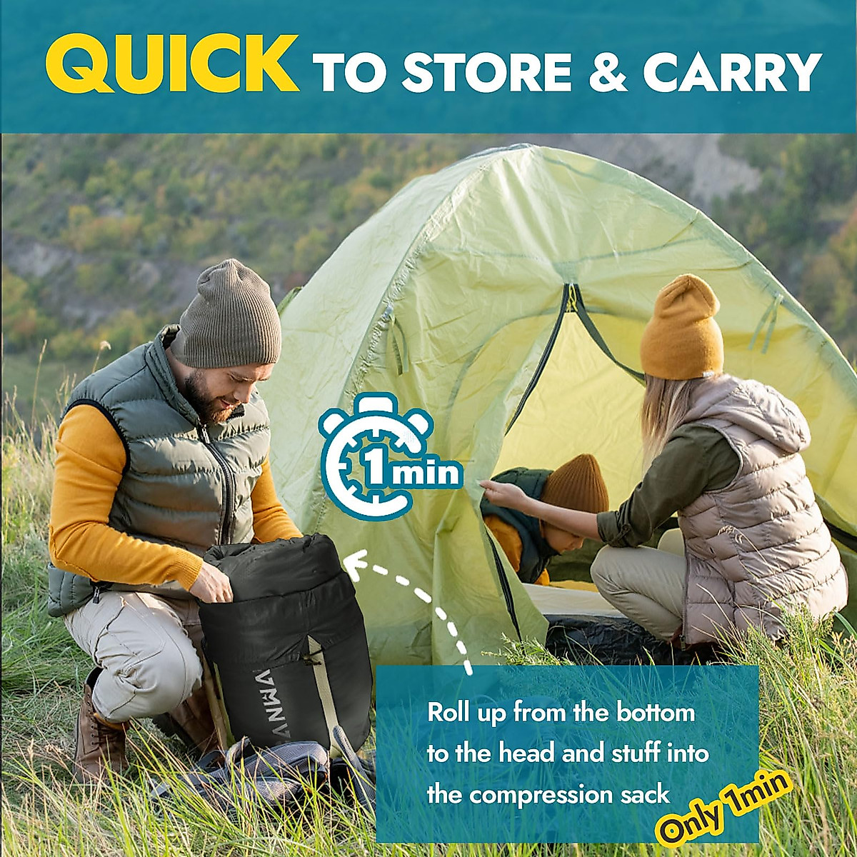 CANWAY Double Sleeping Bag,2 Person Sleeping Bag Lightweight Waterproof with 2 Pillows for Camping, Backpacking, or Hiking for Adults or Teens Queen Size XL & XXL