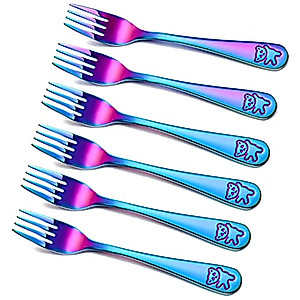 6 Pieces Kids Forks Rainbow Kids Cutlery Set Safe Children Forks Stainless Steel Small Kid Metal Forks Self Feeding Children Silverware Forks Kids Utensil Set for Kids Home and Preschools