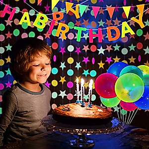 WILLBOND 115.484 Feet Neon Paper Garland Circle Dots Hanging Decorations Big and Small Circle Dots Banner for Neon Birthday Party Wedding Decoration Black Light Reactive Glow Party (8 Pieces)