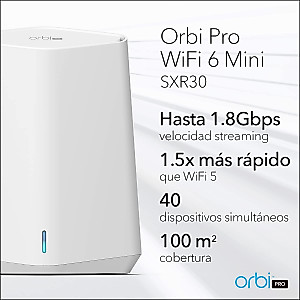 Netgear Orbi PRO WiFi 6 AX1800 Router SXR30, Wi-Fi 6 (802.11ax), W126258140 (SXR30, Wi-Fi 6 (802.11ax), Dual-Band (2.4 GHz / 5 GHz), Ethernet LAN, 5G, White, Tabletop Router)