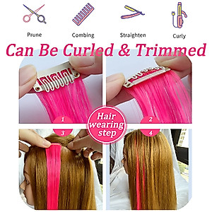 Rhyme Pink Purple Hair Extensions for Girls 21 inch Highlight Princess Party Colored Hair Extensions Clip in/on for Girls and Kids Hair Accessories Wig Pieces 8PCS (Pink Purple)