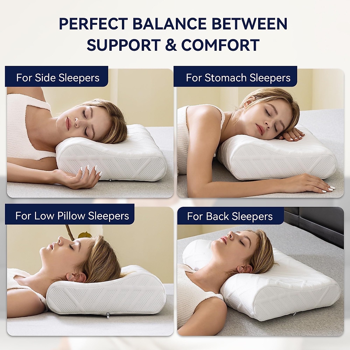 Hcore Contour Memory Foam Pillows Neck Pillow for Sleeping, Ergonomic Cervical Pillow Support Neck and Shoulder Pain Relief, Orthopedic Cervical Pillow for Side Back Stomach Sleepers- CertiPUR-US