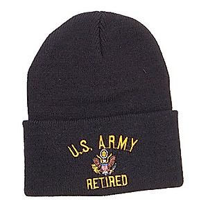 e4Hats.com US Army Retired Military Embroidered Long Beanie - Black OSFM