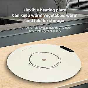 Portable Electric Round Warming Tray, Foldable & Roll up Silicone Heating Mat Pad for Food, Flexible Plate Warmer for Kitchen Travel Party,10s Fast Heating, Adjustable 9 Temperature Setting (Round)