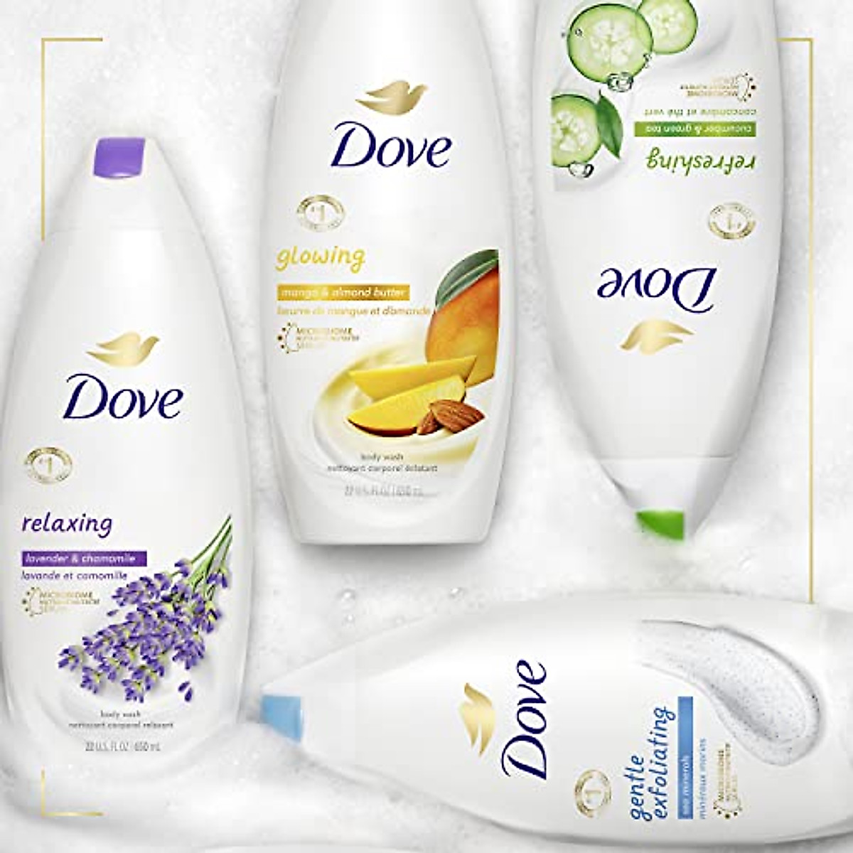 Dove Body Wash for Softer and Smoother Skin After Just One Use Lavender Oil and Chamomile Stress Relieving and Calming 22 oz, 4 Count